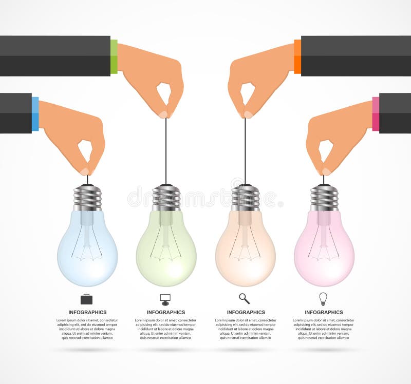 Abstract Infographic with Human Hands Holding Light Bulb Banner. Stock ...