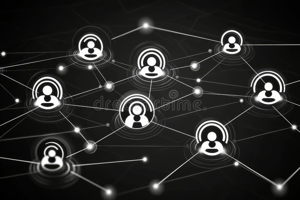 Abstract Infographic of Interconnected User Icons Linked in a Social ...