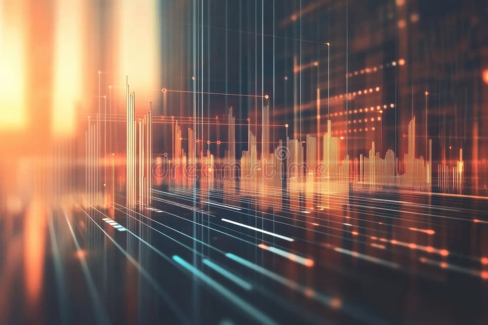 Abstract Infographic Lines and Bar Graphs Float Over a Clean Tech ...