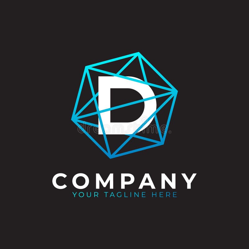 Abstract Initial Letter D Inside Linked Polygon Connect Network Logo ...