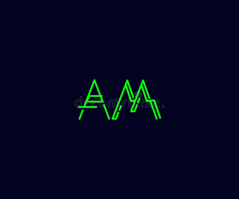 Abstract Initial am Letter with Flat Linear Neon Style Retro Stock ...