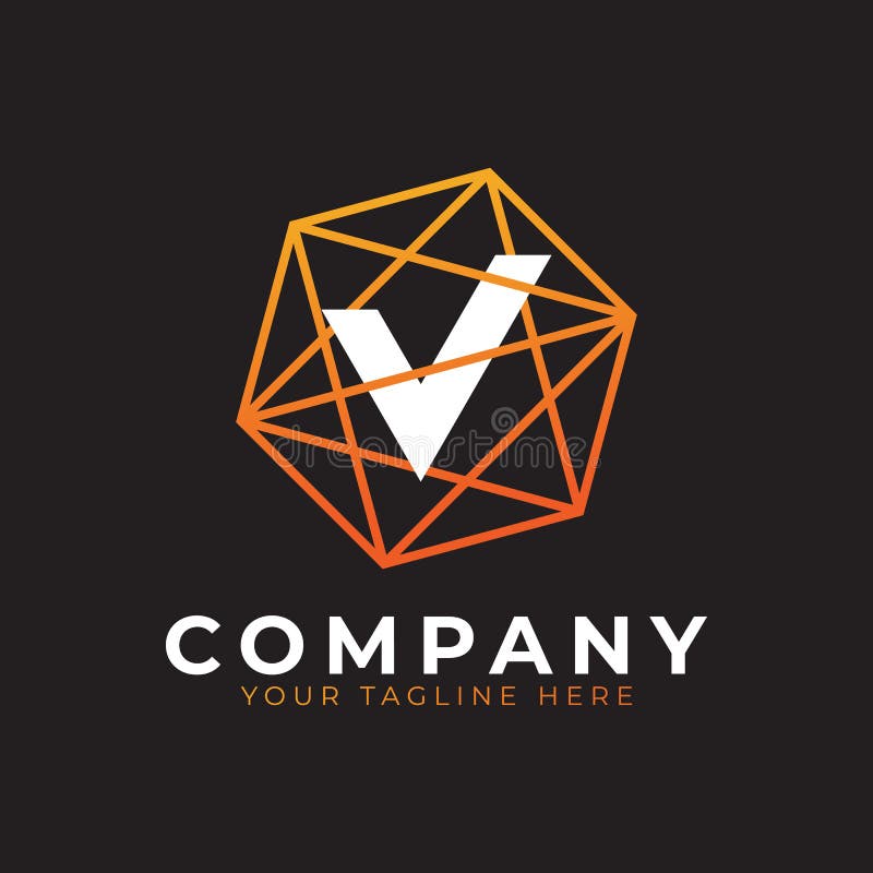 Abstract Initial Letter V Inside Linked Polygon Connect Network Logo ...