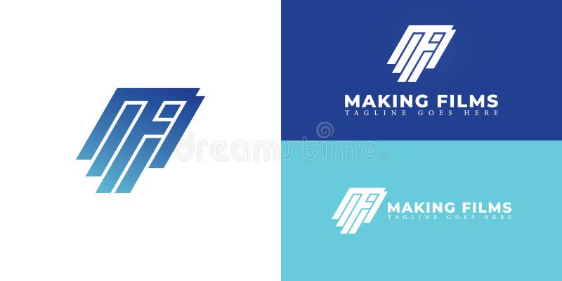 Abstract Initial Lines Letter MF or FM Logo in Gradient Blue Color ...