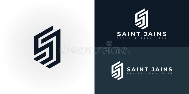 Abstract Initial Lines Letter SJ or JS Logo in Deep Blue Color Isolated ...