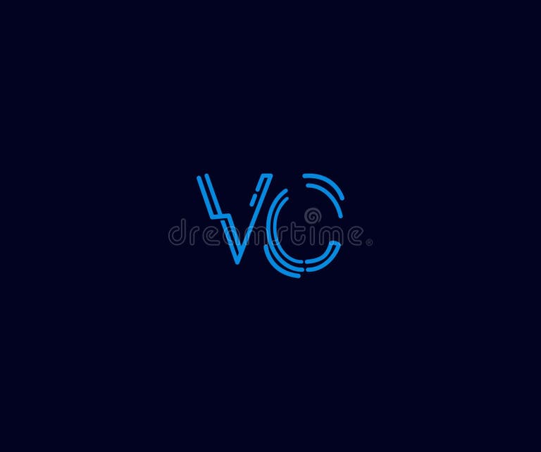 Abstract Initial VC Letter with Flat Linear Neon Style Retro Logotype ...