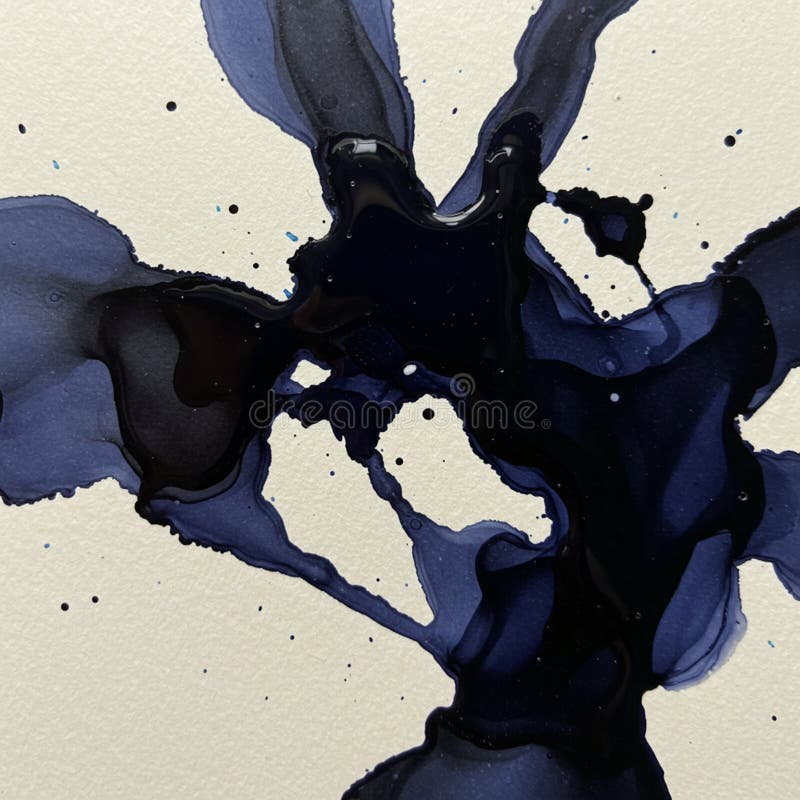Abstract Ink Art Featuring Dark Blue and Black Fluid Splashes on a ...