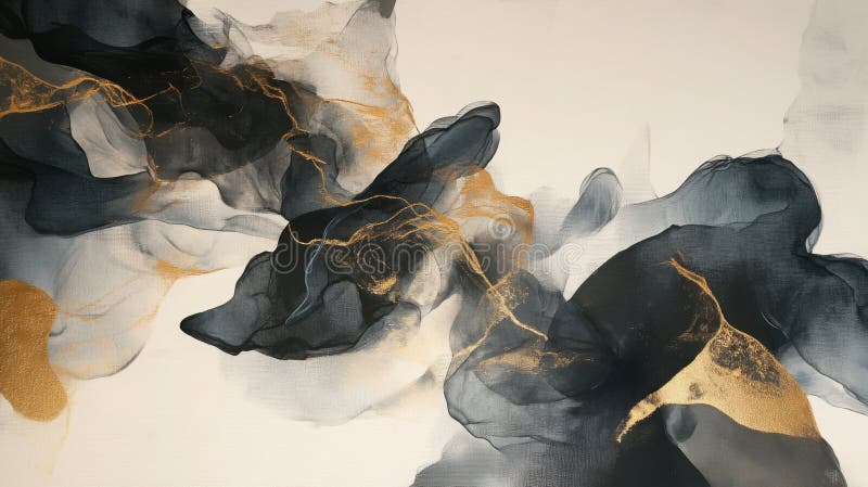 Abstract Ink Blot and Gold Pattern on White Background Stock Photo ...