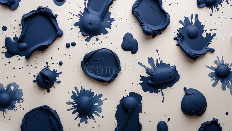 Abstract Ink Blotches in Navy on Off-white Background with Paper Grain ...
