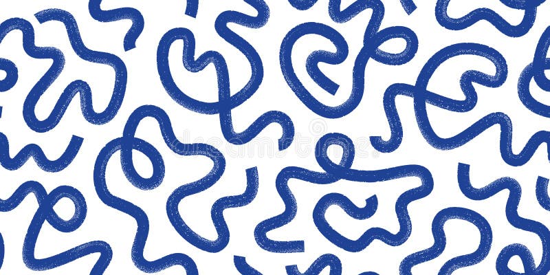 Abstract Ink Brush Waves, Squiggles, Strokes Vector Seamless Pattern ...