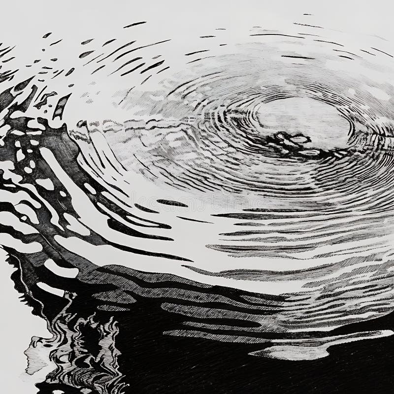 Abstract Ink Drawing Swirling Water Ripple Effect Black and White Art ...
