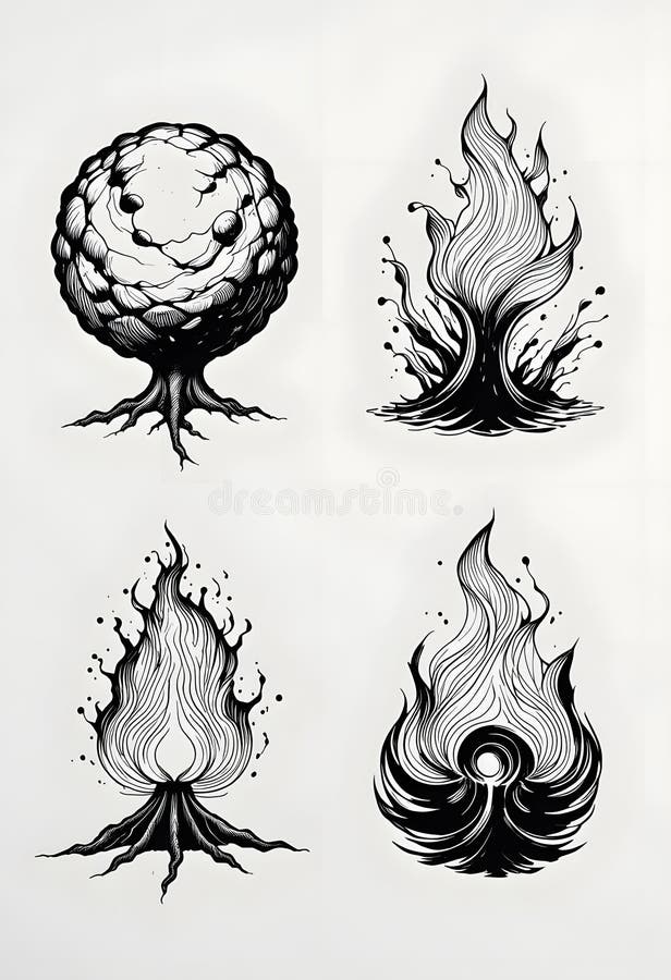 Abstract Ink Drawings: Four Intricate Designs of Nature S Elements ...