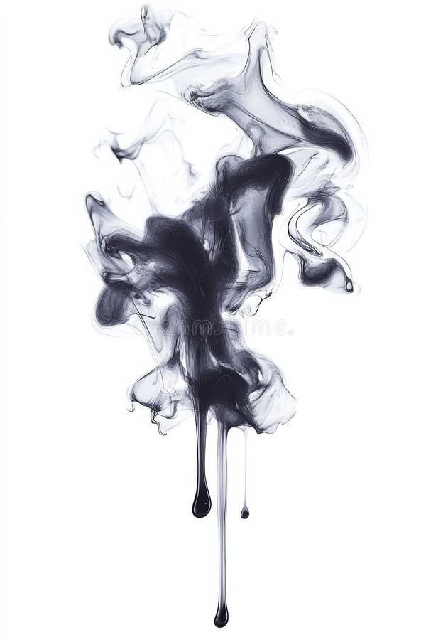 Abstract Ink Dripping, Isolated on White Background, Ink Art, Fluid ...