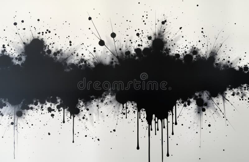 Abstract Ink Drips, Splatters on White Paper. Wet Dark Ink Creates ...