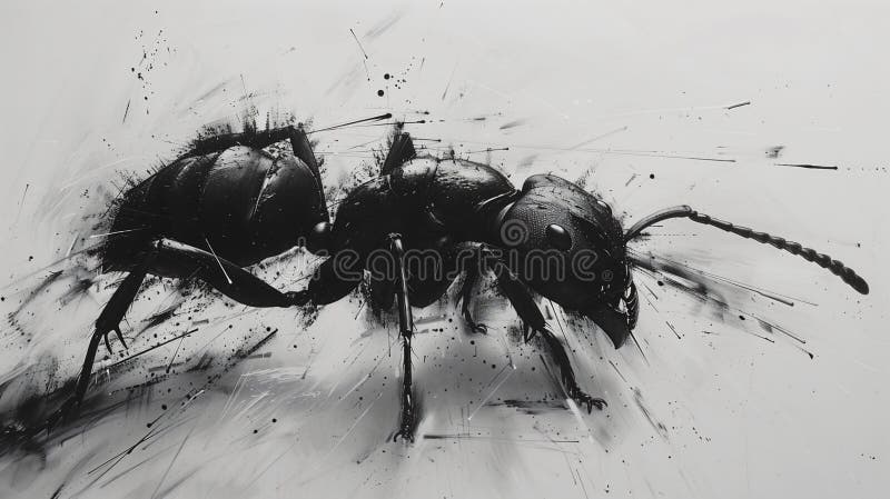 Abstract Ink Illustration of a Ant Black and White Stock Illustration ...