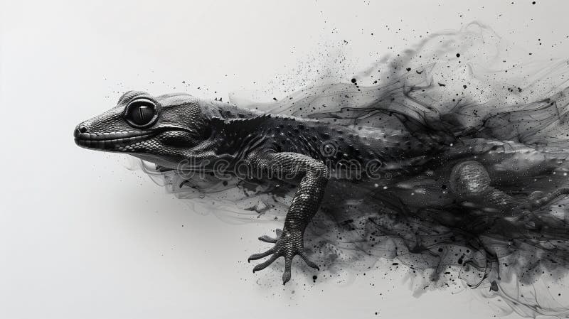 Abstract Ink Illustration of a Gecko Black and White Stock Illustration ...