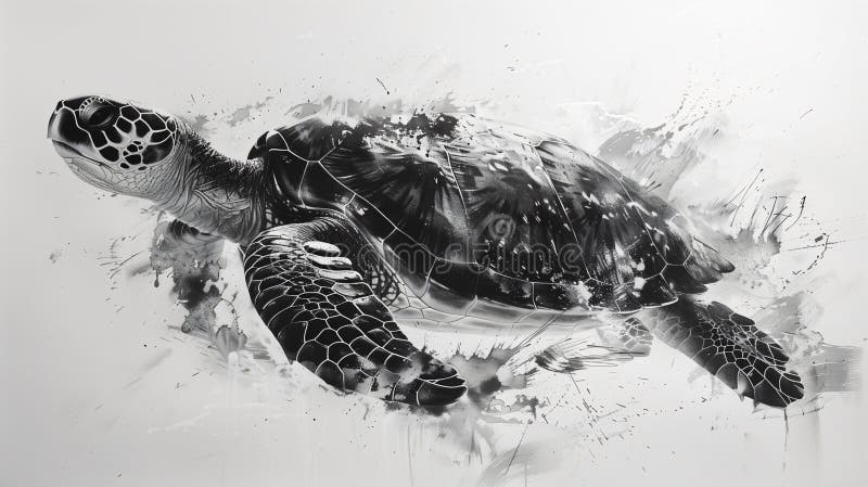 Abstract Ink Illustration of a Turtle Black and White Stock ...