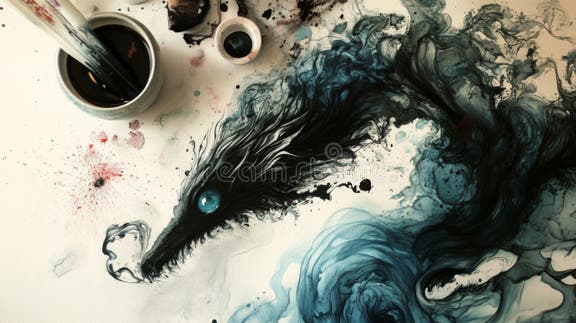 Abstract Ink Painting of a Mythical Creature Stock Illustration ...