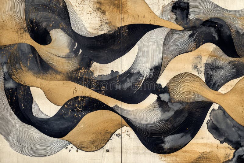 Abstract Ink Patterns Flowing Across the Background, with Shades of ...