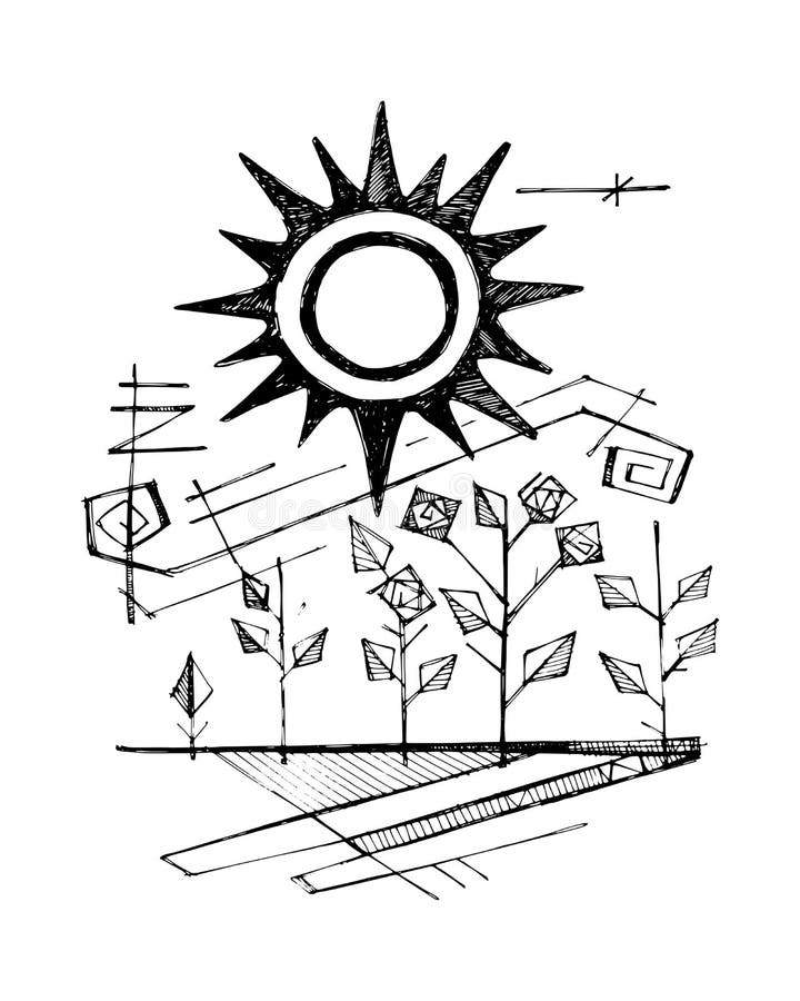 Abstract Ink Roses and Sun Illustration Stock Illustration ...