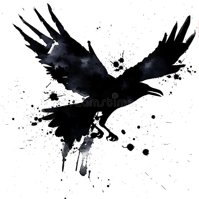 Abstract Ink Splash of a Flying Crow Stock Illustration - Illustration ...