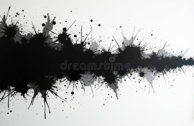 Abstract Ink Splatter Art. Black Ink Splashes on White Canvas Creating ...