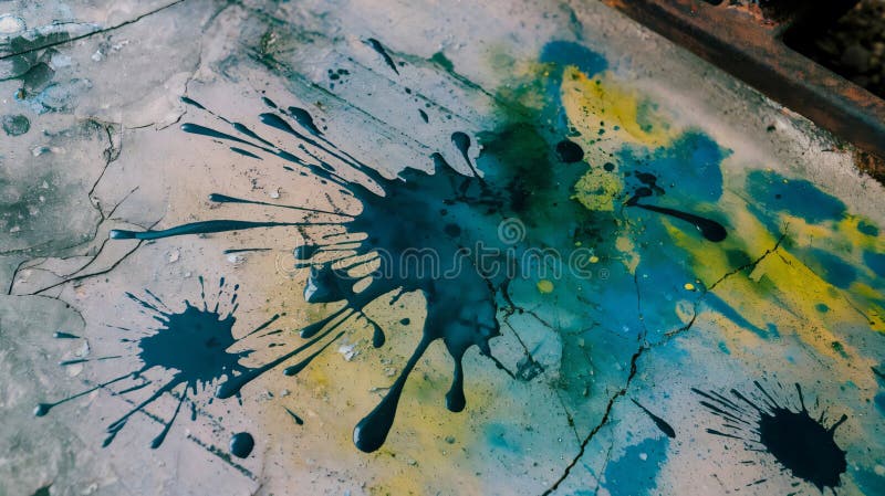 Abstract Ink Splatter on Cracked Concrete Surface, High Quality Image ...