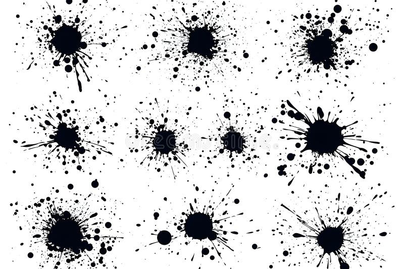 Abstract Ink Splatter Set: Black Ink Blots on White Background Stock ...