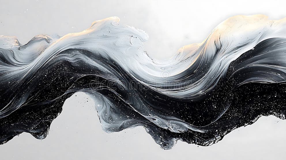 Abstract Ink Waves in Black and White Create Rhythmic Flow, Evoking ...