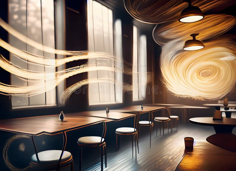 Abstract Inside Empty Coffee Cafe, Light Swirling Lines on Digital Art ...