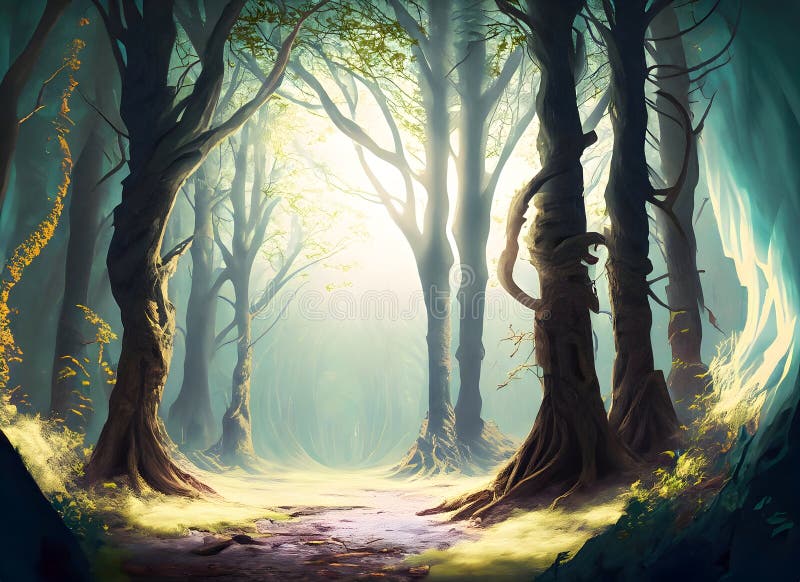 Inside Empty Forest and Light Swirling Surface for Background ...