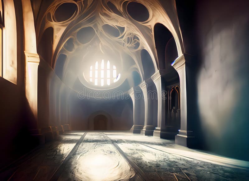 Abstract Inside Empty Monastery, Light Swirling Lines on Digital Art ...