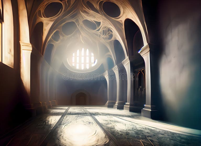 Abstract Inside Empty Monastery, Light Swirling Lines on Digital Art ...