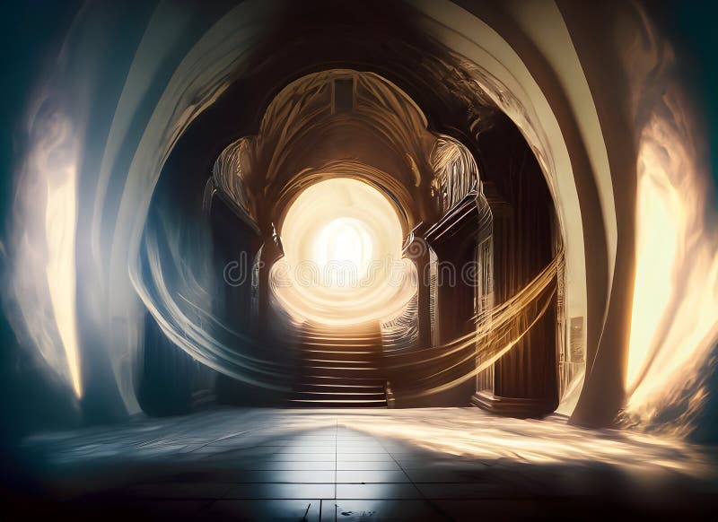 Abstract Inside Empty Monastery, Light Swirling Lines on Digital Art ...