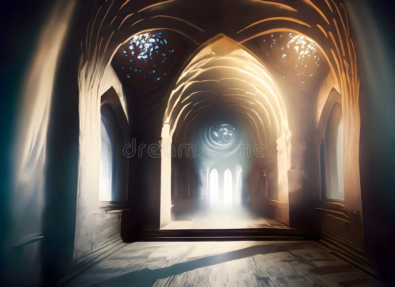 Abstract Inside Empty Monastery, Light Swirling Lines on Digital Art ...