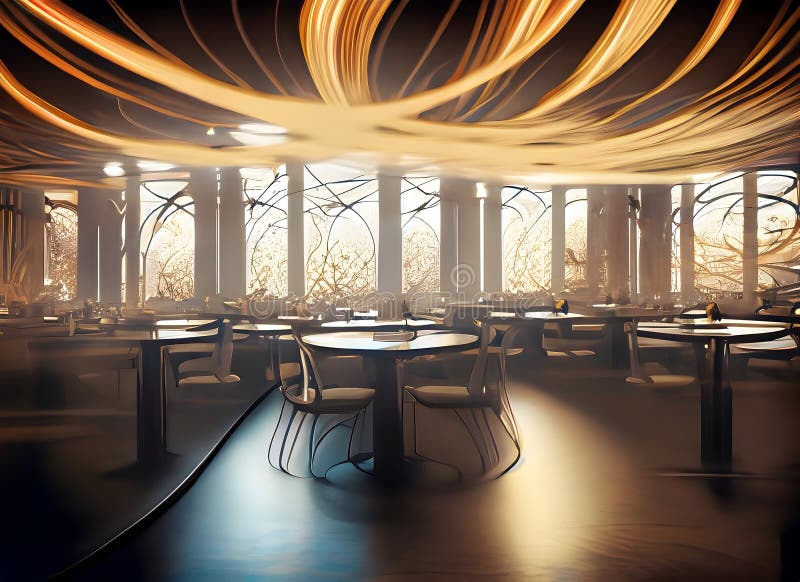 Abstract Inside Empty Restaurant, Light Swirling Lines on Digital Art ...