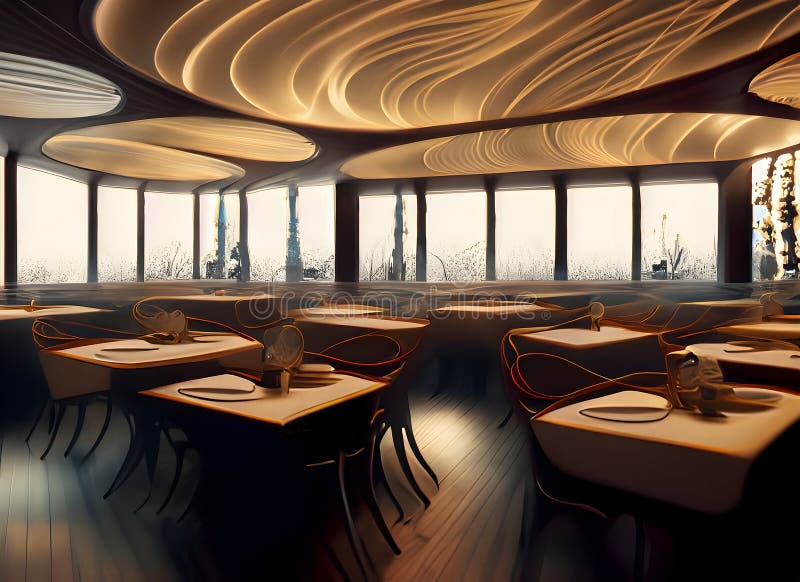 Abstract Inside Empty Restaurant, Light Swirling Lines on Digital Art ...