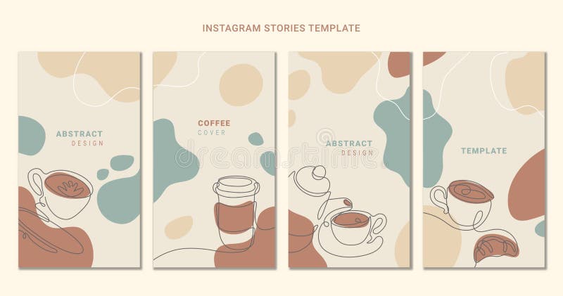 Abstract Instagram Story Template Vector Coffee Line Drawing Stock ...