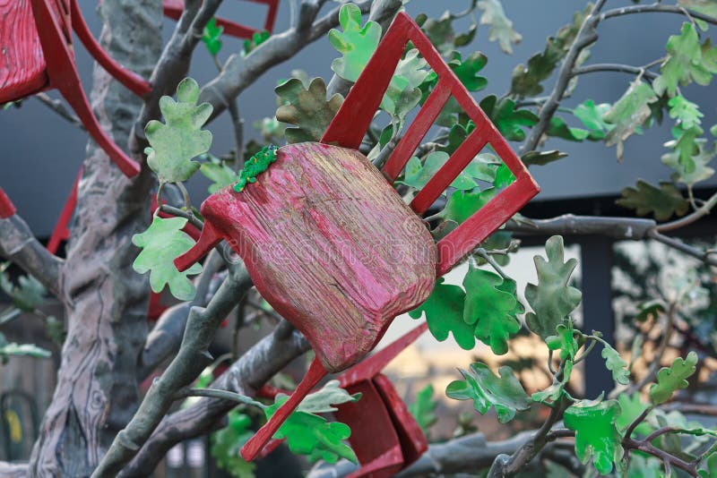 Abstract Installation: Stool Growing Out of a Tree Stock Image - Image ...