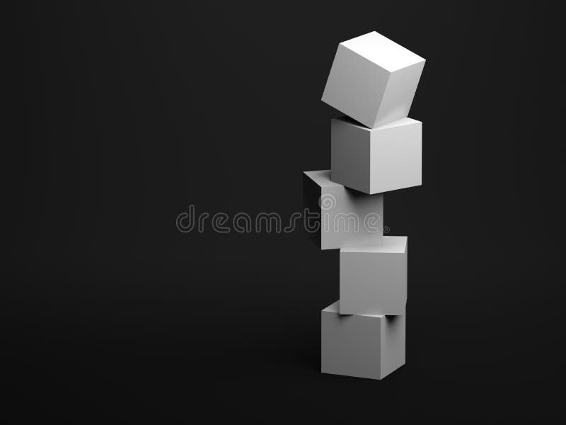 Abstract Installation Tower of Five White Cubes. 3 D Art Stock ...