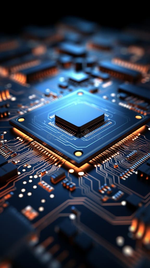 Abstract Integration Circuit Board Blends With Chip Processor Creating A Technology Focused