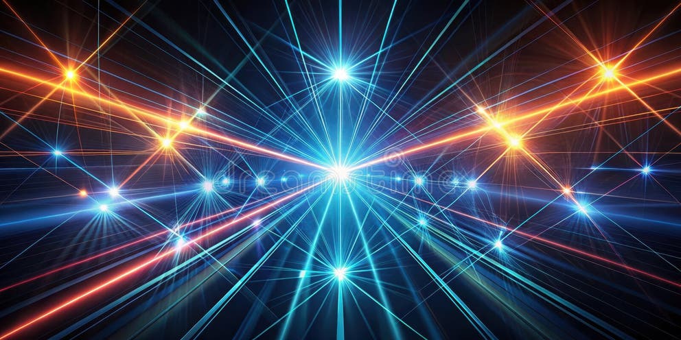 Abstract Interconnected Light Beams and Glowing Stars Converging at a ...