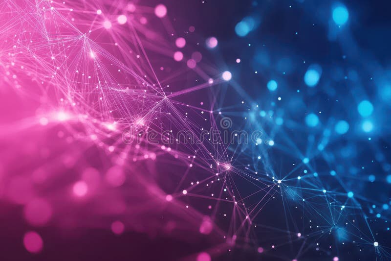 Abstract Interconnected Network with Pink and Blue Bokeh Lights Stock ...