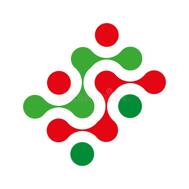 Abstract Interconnected Shapes. Red and Green Colors. Geometric Pattern ...