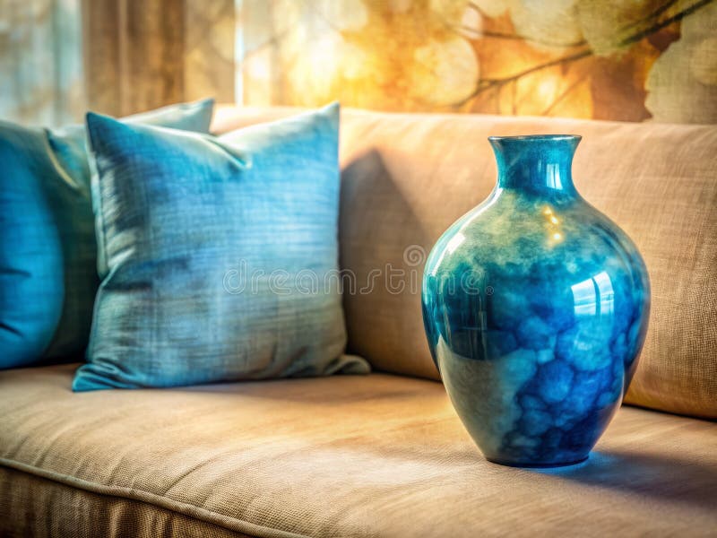 Abstract Interior Design a Double Exposure of a Blue Ceramic Vase and a ...