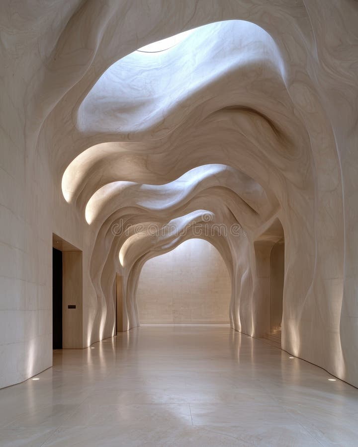 Abstract Interior Design of a Modern Hallway with a Wavy Ceiling and ...