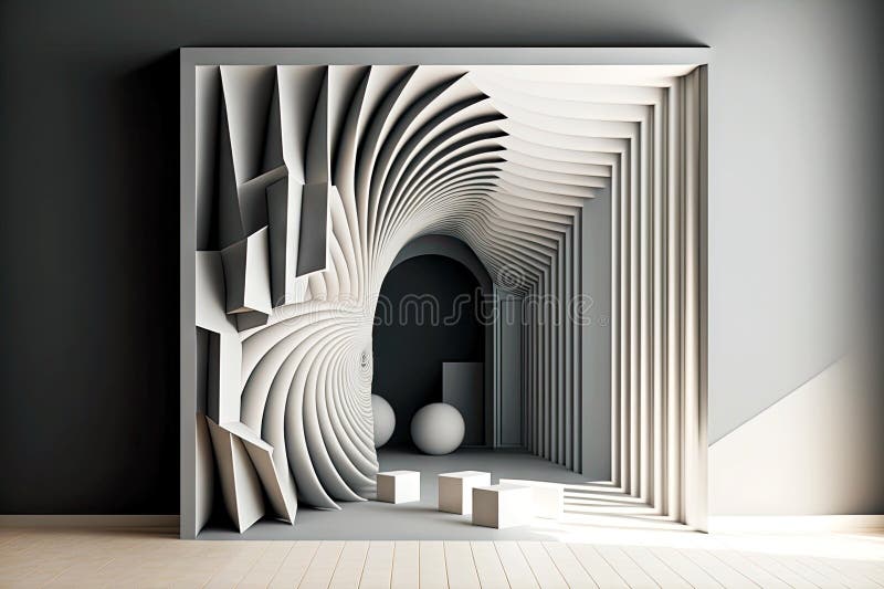 Abstract Interior E in Form of 3d Rendering Minimal Room with Ribbed ...