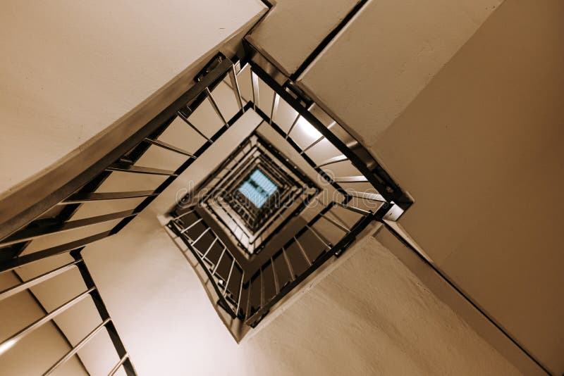 Abstract Interior Fragment of Square Shaped Flight of Stairs in Modern ...