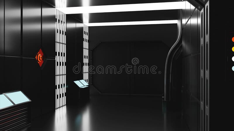 Abstract Interior of a Military Base. Design. Dark Walls, Buttons and ...