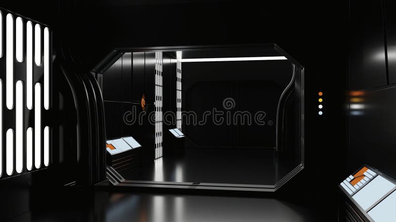 Abstract Interior of a Military Base. Design. Dark Walls, Buttons and ...