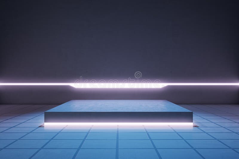 Abstract Interior with Pedestal, Tile Floor and Empty Mock Up Place ...